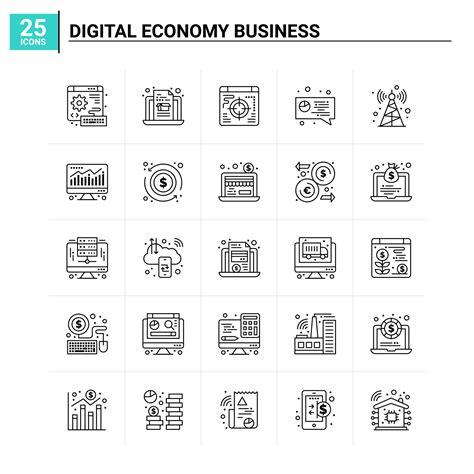 25 Digital Economy Business Icon Set Vector Background 14872458 Vector