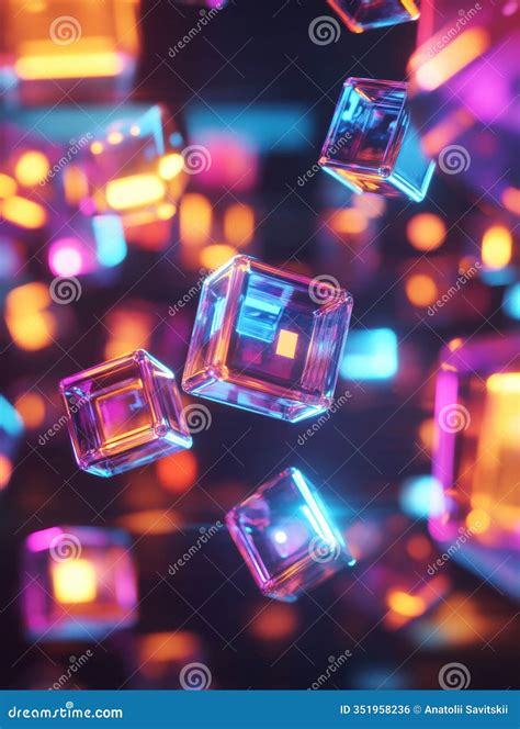 Floating Cubes Display Abstract Symbols Representing Text And Multimedia In A Vibrant Digital