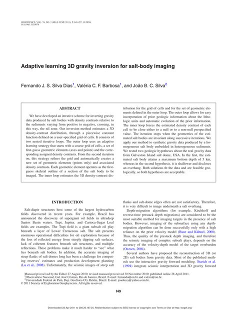 Pdf Adaptive Learning 3d Gravity Inversion For Salt Body Imaging