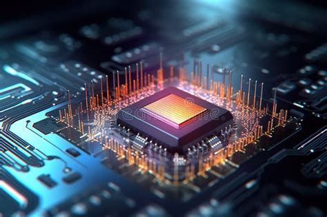 Close Up Of Electronic Circuit Board Futuristic Central Processor Unit Stock Illustration
