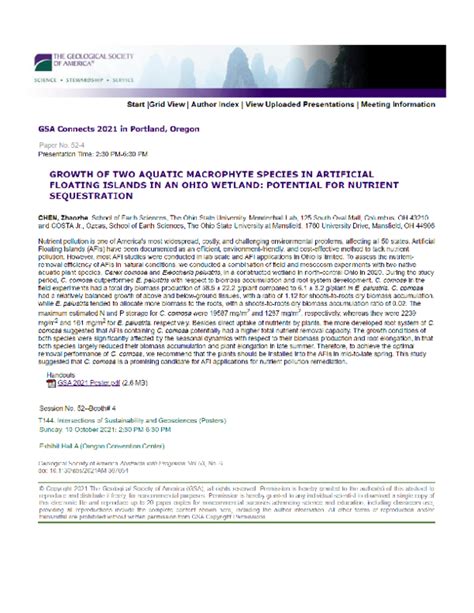 Pdf Growth Of Two Aquatic Macrophyte Species In Artificial Floating