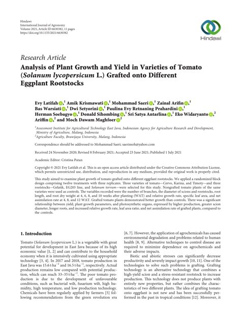 Pdf Analysis Of Plant Growth And Yield In Varieties Of Tomato