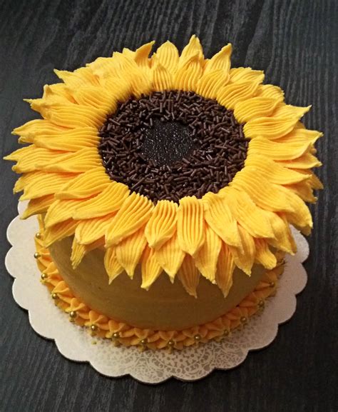 Sunflower Cake With Chocolate Frosting And Sprinkles
