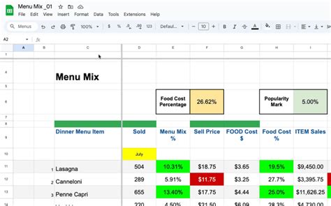 Free Menu Engineering Spreadsheet Template Food Cost Chef