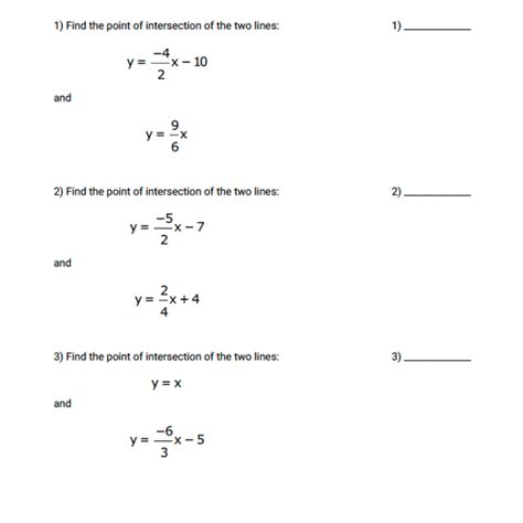 math calculate intersection of 2 lines worksheet series 4 geek slop