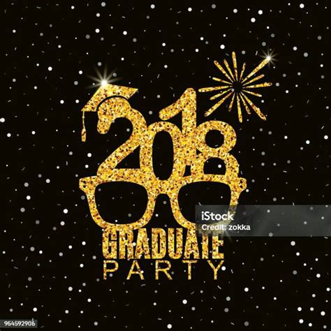 안경 모자 엽서 포스터 배너 초대에 대 한 불꽃놀이와 인사말 카드의 졸업 파티 2018 클래스 벡터 일러스트입니다 모든 격리 하