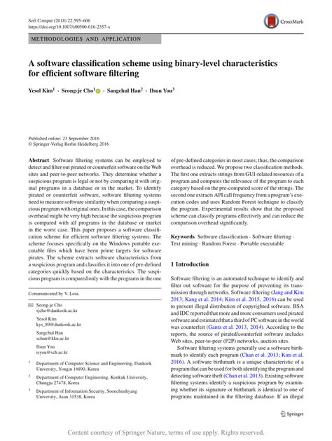 A Software Classification Scheme Using Binary Level Characteristics For Efficient Software