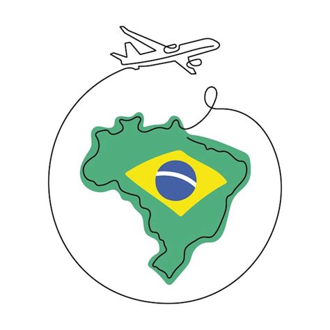 브라질의 비행기와 지도와 함께 브라질 1선 터 일러스트레이션 프리미엄 벡터