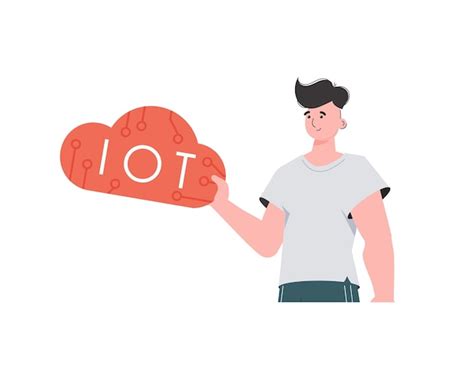 Premium Vector A Man Is Holding An Iot Icon In His Hands Iot Concept Isolated Vector