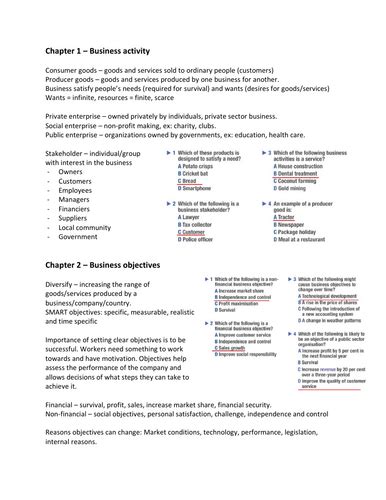 Business Igcse Edexcel Revision Notes Unit 1 5 Teaching Resources