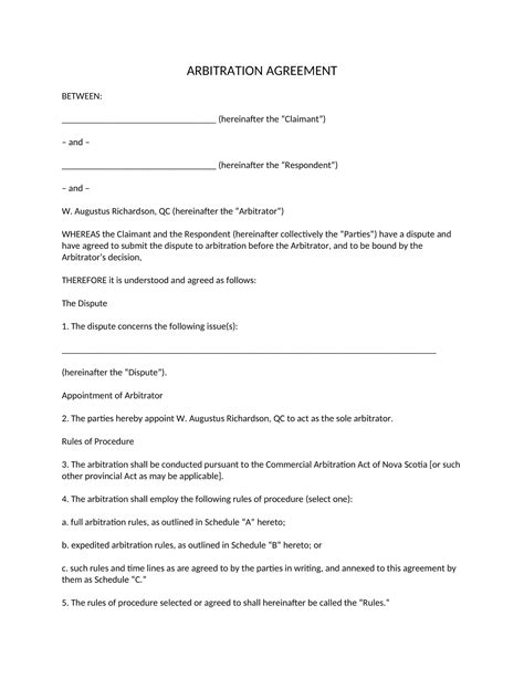 Free Printable Arbitration Agreement Templates Pdf Example
