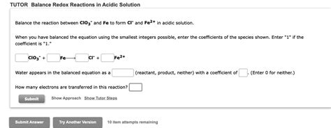 Tutor Balance Redox Reactions In Acidic Solution Balance The Reaction