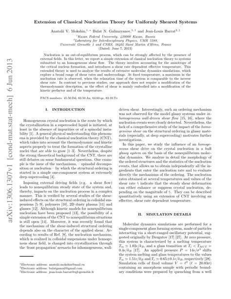 Pdf Extension Of Classical Nucleation Theory For Uniformly Sheared Systems