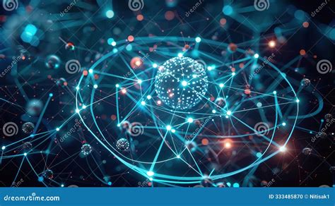 Illustration 3d Model Quantum Computing Network With Qubits And Entangled Particles Stock