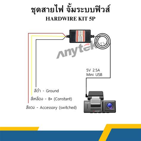 สาย Hardwire Kit 5p สำหรับรุ่น Anytek A16 Anytek Q1 ต่อตรงเพื่อใช้