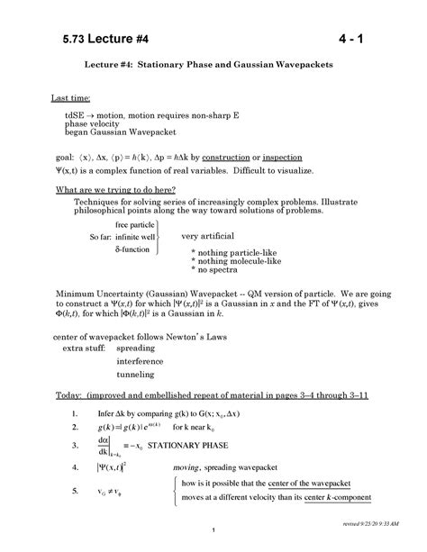 Stationary Phase And Gaussian Wavepackets PDF Lecture