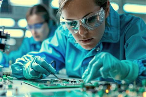 Premium Photo Female Factory Workers Assembling Circuit Boards For