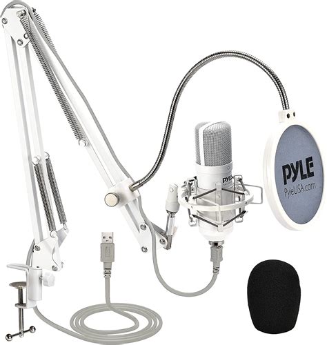 Pyle Professional Usb Podcast Microphone Kit High Res Mic With Usb Cable Mic Stand White