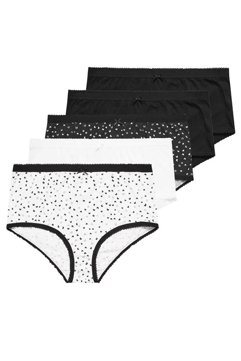 Yours 5 Pack Plus Size Black And White Butterfly Design High Waisted Full