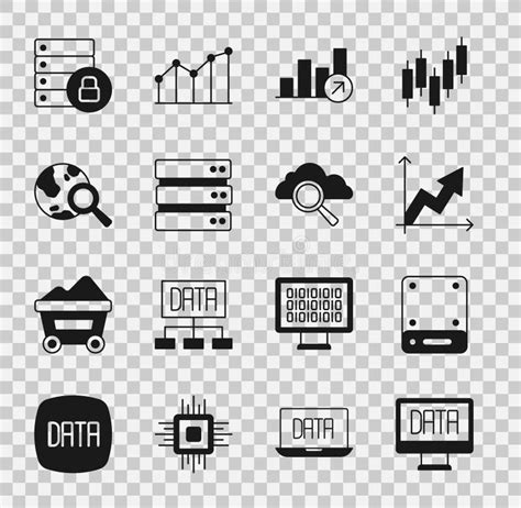 Set Data Analysis Server Financial Growth Search Globe Security With Padlock And Cloud