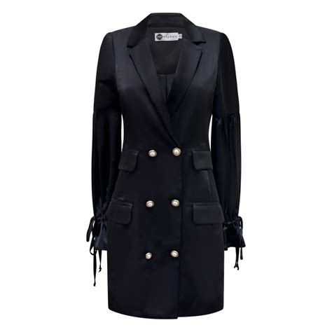 Double Breasted Coat Dress In Black Satin Coco Crush Why Mary