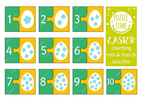 벡터 봄 부활절 믹스 앤 매치 퍼즐은 전통적인 휴일 기호입니다 미취학 아동을 위한 짝짓기 수학 활동 달걀 장식이 있는
