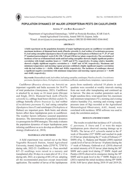 Pdf Population Dynamics Of Major Lepidopteran Pests On Cauliflower