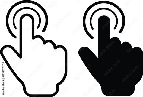 Click With Hand Cursor Icon In Flat Line Set Design Isolated On