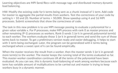 message passing for load balancing mpi code in