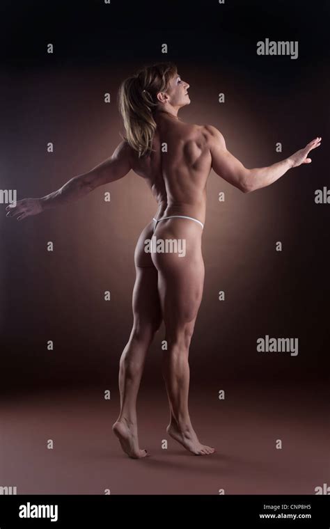 Strong Woman Body Builder Walk Side Show Naked Spine Stock Photo Alamy