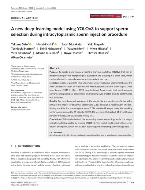 Pdf A New Deep‐learning Model Using Yolov3 To Support Sperm Selection During Intracytoplasmic