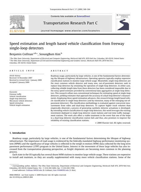 pdf speed estimation and length based vehicle classification from