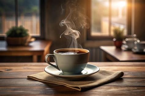 Premium Photo Steaming Coffee Cup On Table