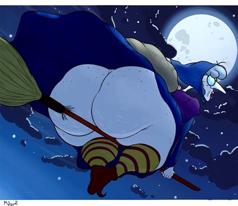 Rule 34 Ass Bag Bottom Heavy Breasts Cellulite Exposed Ass Female Flying Broom Grey Hair Hag