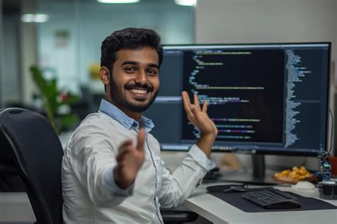 Professional Young Programmer Focused On Writing Code On Laptop In A Modern Office Environment