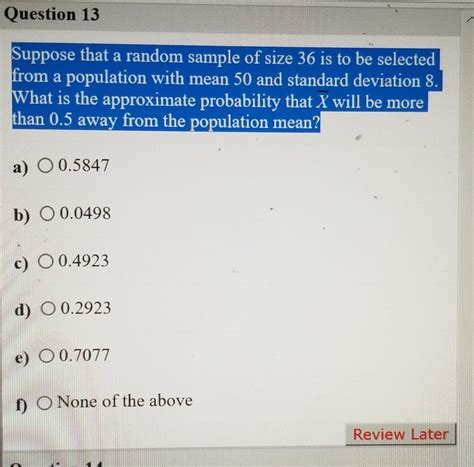 solved question 13 suppose that a random sample of size 36