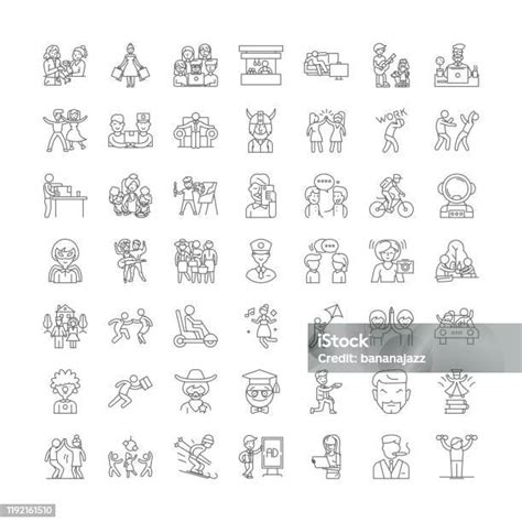 활동적인 사람들 라이프 스타일 선형 아이콘 표지판 기호 벡터 라인 일러스트 세트 라인아트에 대한 스톡 벡터 아트 및 기타 이미지