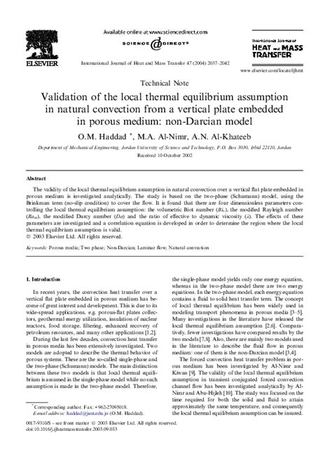 Pdf Validation Of The Local Thermal Equilibrium Assumption In Natural Convection From A