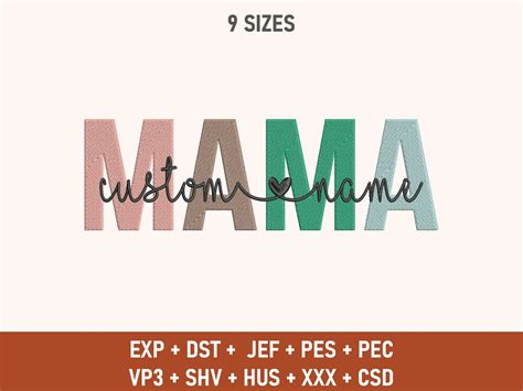Custom Name With Mama Embroidery File Mom With Names Personalized Mama Embroidery Custom Mama