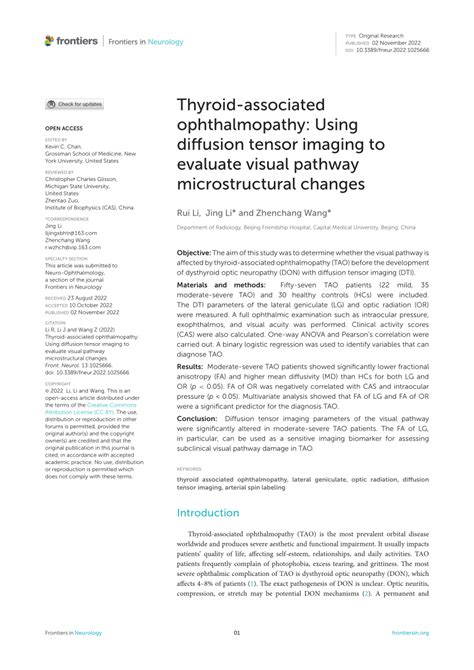 Pdf Thyroid Associated Ophthalmopathy Using Diffusion Tensor Imaging To Evaluate Visual