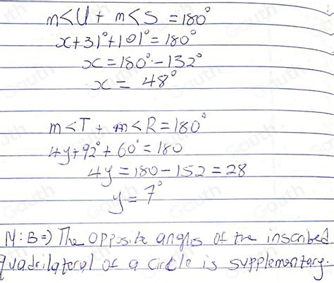 Solved In The Diagram Below Quadrilateral Rstu Is Inscribed In Circle V Solve For X And Y Math