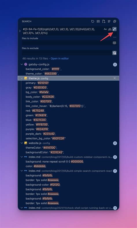 vs code find all css colors used in your codebase