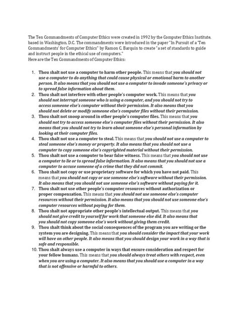 What Are The Ten Commandments Of Computer Ethics That Were Created In