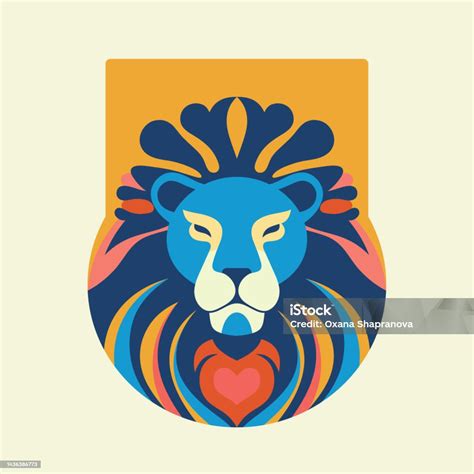 라이온 헤드 아르누보 빈티지 아트 스타일의 벡터 배지 기호 개념 일러스트레이션 야생 고양이 그래픽 아트 공격적인 포식자 평면 스타일 포스터 디자인 벡터 일러스트레이션 사자에