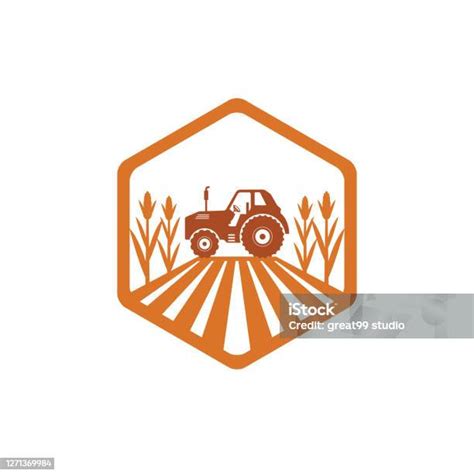다각형 내부 땅에 트랙터와 농업 옥수수 필드 농장 산업 벡터 디자인 템플릿 개념에 대한 스톡 벡터 아트 및 기타 이미지 개념