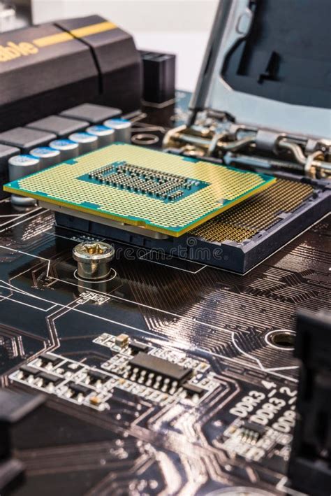 Computer Processor In Socket Close Up Stock Image Image Of Connection