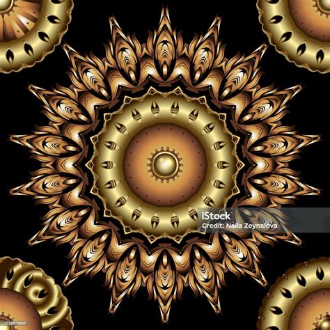 보석 꽃 3d 만다라 매끄러운 패턴 벡터 장식 배경 다채로운 장식 패턴 배경 빈티지 바로크 스타일의 골드 장식 화려한 꽃 잎 원 보석 0명에 대한 스톡 벡터 아트 및 기타