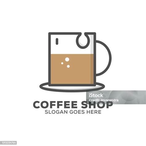 플랫 디자인 커피 머그잔 로고 윤곽 커피숍 로고 템플릿 플랫 디자인 벡터 일러스트 갈색에 대한 스톡 벡터 아트 및 기타 이미지 갈색 개념 검은색 Istock