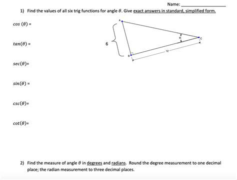 Solved Name 1 Find The Values Of All Six Trig Functions Chegg Com