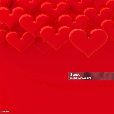 패턴으로 빨간 광택 풍선 하트의 사랑 배경 빨간 배경에 텍스트에 대한 복사 공간이 있는 테두리 달콤하고 행복한 마음 광고 디자인 포스터 카드 전단지를 위한 사실적인 3d
